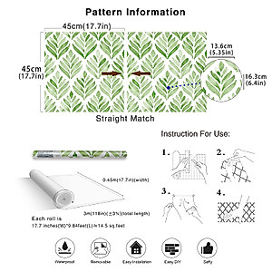 HAOKHOME Boho Peel and Stick Wallpaper Floral Tulip Leaves Green/White Removable Bathroom Kitchen Contact Paper Home Wall Decor 17.7in x 9.8ft