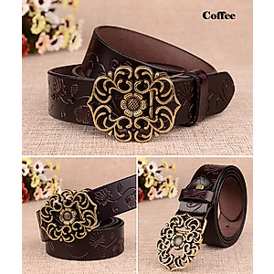 ALAIX Women's Leather Belt for Dress Jeans Belt Vintage Genuine Leather Wide Waist Belts for Women Coffee-M