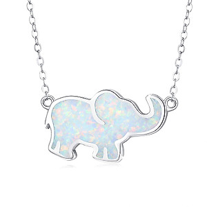 CUOKA MIRACLE Elephant Necklace for Women 925 Sterling Sliver White Opal Elephant Necklace Lucky Elephant Pendant Elephant Jewelry for Women Birthday Holiday Gift
