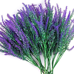 AUEAR, Artificial Lavender Flowers Plants Fake Shrubs Greenery Bushes Faux Plastic Purple Flower for Bouquet Home Wedding Garden Kitchen Indoor Outdoor Decor (12 Pack)