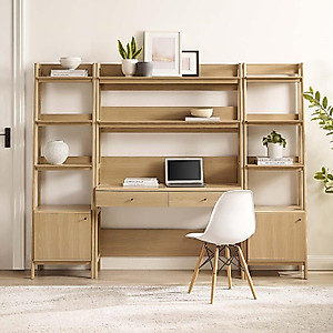 Modway Bixby 3-Piece Home Office Desk and Bookshelf Display Case in Oak