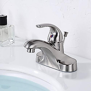 WOWOW Bathroom Faucet 1 Handle Low Arc Single Handle 4 inch Centerset Bathroom Sink Faucet with Pop Up Drain Assembly Basin Mixer Tap Brushed Nickel Vanity Faucets