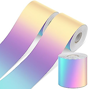 Treela 65.6 ft Iridescent Straight Border Trim Iridescent Bulletin Board Borders Self Stick Scalloped Bulletin Board Trim Bulletin Board Decorations for Classroom School Office Party Favor (1 Roll)