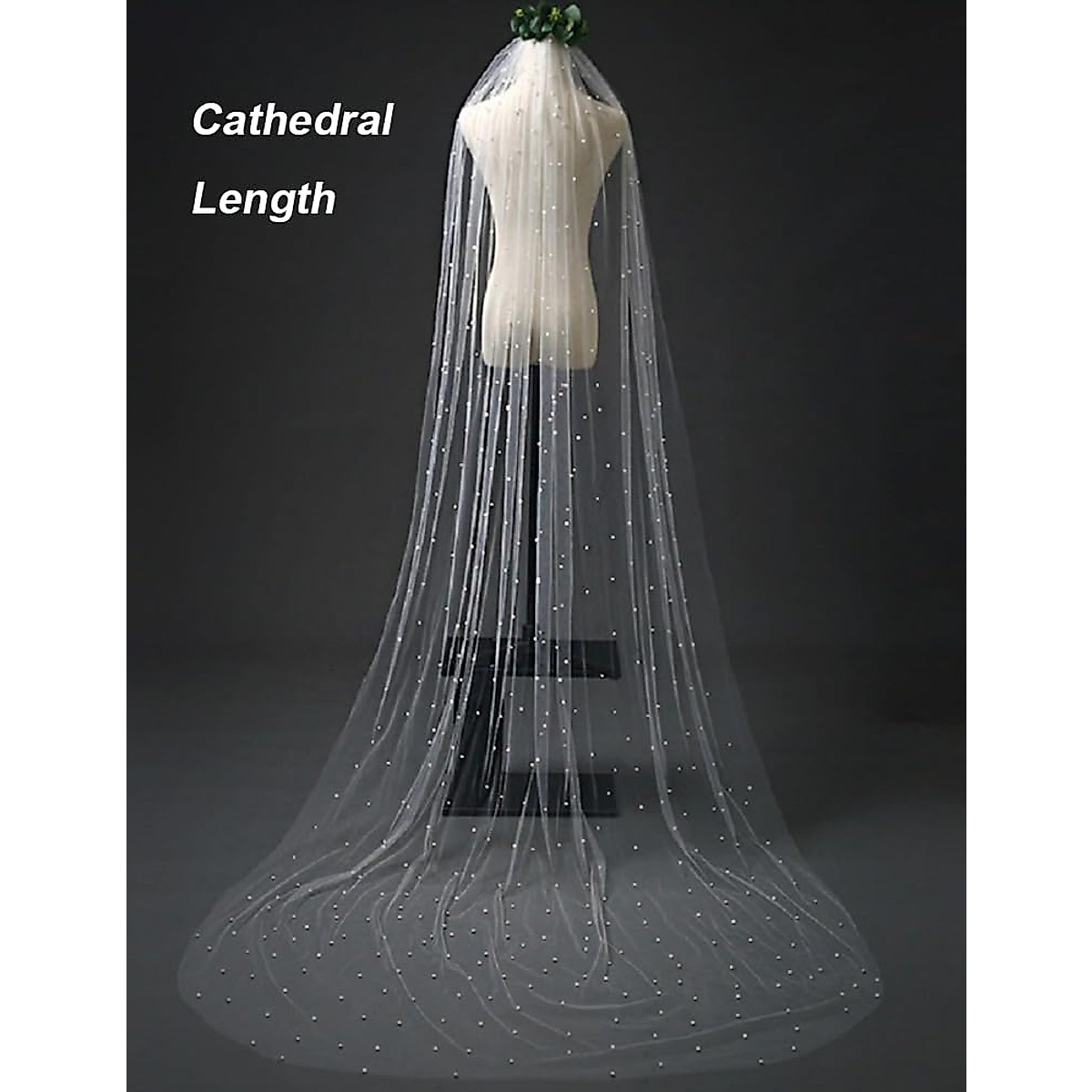 Elawbty 1 Tier Pearl Cathedral Length Wedding Bridal Veil With Metal Comb White F55