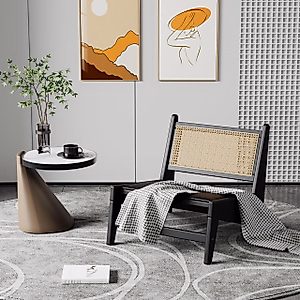 HAOBO Home Rattan Chair Mid Century Modern Accent Chair Armless Reading Side Chair Living Room Chair Boho Chair with Wooden Frame for Home Bedroom