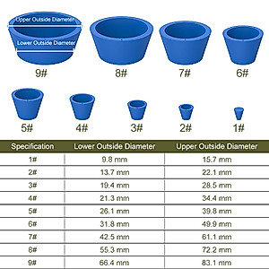 FunChem Filter Adapter Cones, 9 Pack White Wear-Resisting Tapered Collar Rubber Stopper Buchner Funnel Flask Cones Adapter Set, Smooth Surface, Blue