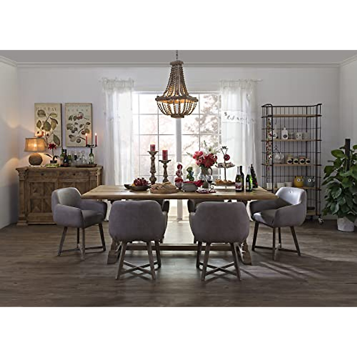 Creative Co-Op Wood & Metal Framed Chandelier with Wood Bead Draping