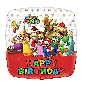 Anagram - 32009 Anagram Mario Bros Happy Birthday Foil Balloon, 18", Multicolored