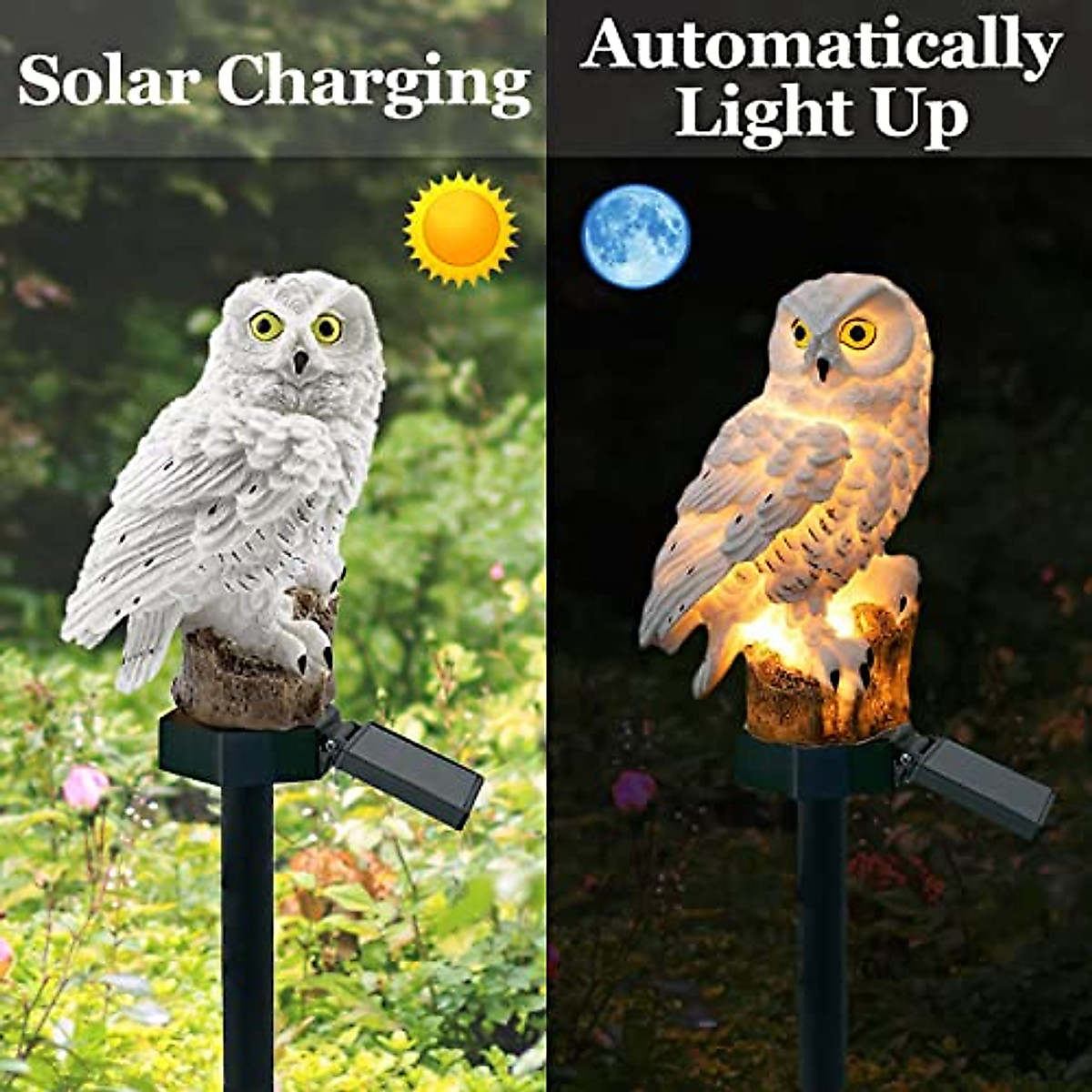 FLJZCZM Owl Figurine Solar LED Lights, Resin Garden Waterproof Decorations with Stake for Outdoor Yard Pathway Outside Patio Lawn Decor to Scare Birds Away
