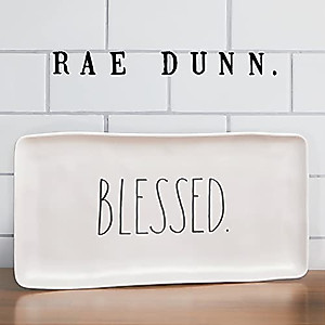 Rae Dunn Melamine Serving Platter- Durable Dishwasher Safe White Rectangular Dessert Plate/Salad Plates (14.25") - Serving Trays for Parties, Sushi, Serving Plates, Blessed