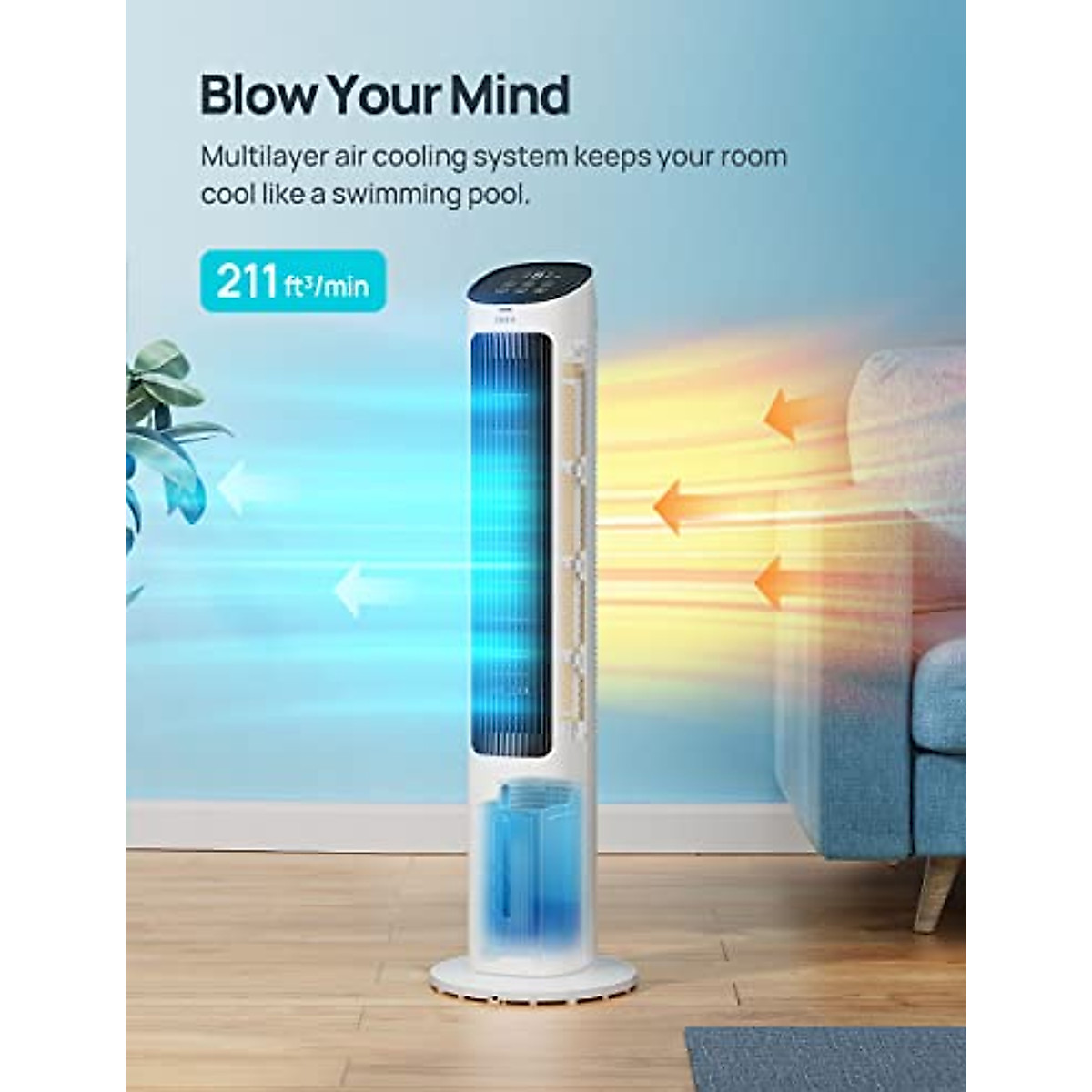 Dreo Evaporative Air Cooler, 40" Tower Fans that Blow Cold Air, Cooling Fan with 80° Oscillating, Ice Packs, Touch and Remote Control, 3 Modes, 3-Speed Quiet Floor Fan, White, Large, DR-HEC001-N