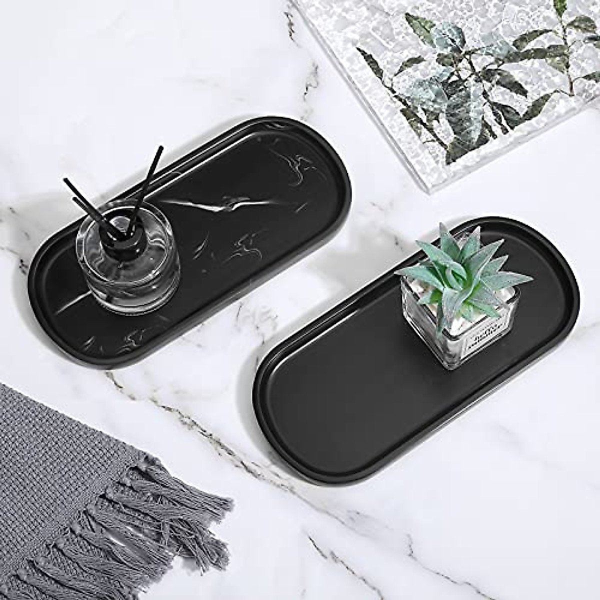 Luxspire Bathroom Vanity Tray, Handmade Resin Kitchen Sink Tray, Oval Toilet Tank Tray, Bathroom Countertop Organizer Tray for Jewelry/Perfume/Soap Dispenser/Hand Towel - 9.8 Inch, Matte Black