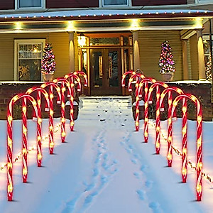 GLOWNOVA 12 Pack 16.5'' Christmas Candy Cane Pathway Markers, Xmas Pathway Lights Outdoor with 70 Warm White Lights for Walkway Garden Lawn Holiday Decorations