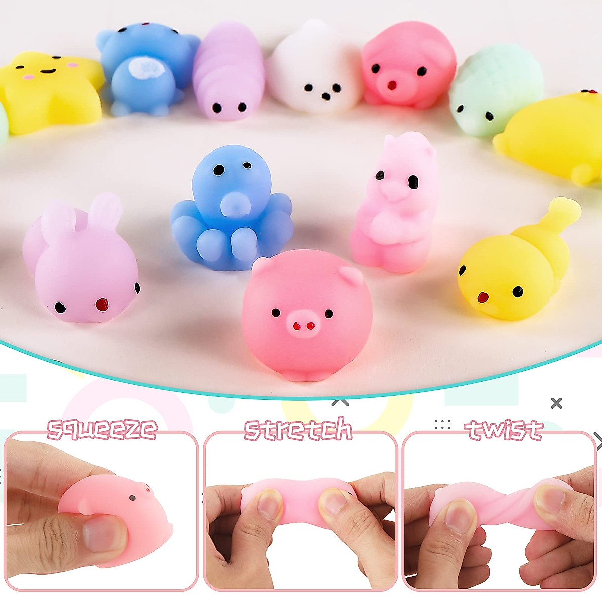 24 PCS Squishy Toys Mochi Party Favor for Kids Gift Prizes for Kids Classroom Desk Pets Birthday Easter Christmas Goodie Bag Random Animal