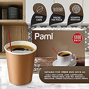 PAMI Disposable Coffee Red Sip Stirrers/Straws [Value Pack of 1000 Pcs] - 5” Plastic Cocktail Stirrers For Drinks- Beverage Stirrers For Hot & Cold Drinks- Swizzle Stirring Sticks For Coffee Bar