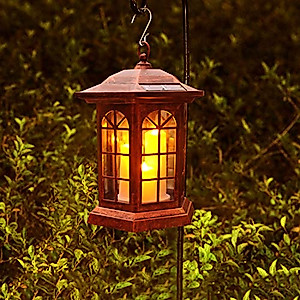 Solar Outdoor Waterproof Hanging Lantern, Garden Decorative Solar Lights PVC Upgrade 3 LED Flickering Flameless Candle Decorative Lights for Garden(Garden Candle)