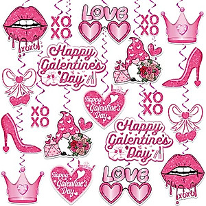 Happy Galentines Day Decorations Hanging Swirls,40 Pcs Galentines Day Decorations Kit,NO-DIY Galentines Day Party Supplies,Pink Purple Galentines Decor for XOXO Love Romantic Party Decorations cocomigo