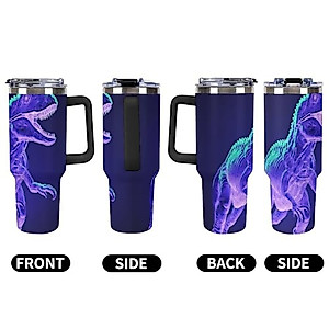 YTLKGFP 40 Oz Large Capacity Car Cup Green Dinosaur Style Tumbler with Handle (Black) Straw Lid Insulated Stainless Steel Water Bottle Travel Mug Leak-proof Car Cup Keeps Cold Or Hot