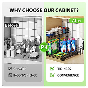 AHNR Pull Out Cabinet Organizer, 2 Tier Under Kitchen Sink Organizers and Storage Cabinet Slide Out Shelves, Pull Out Drawers for Kitchen Cabinets - 12.6W x 16.5D x 13H, Black