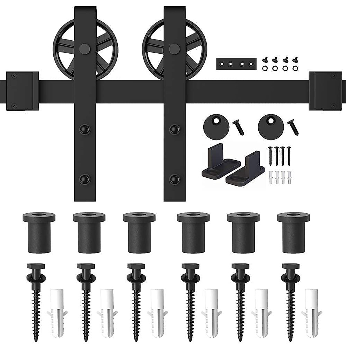 WINSOON 9FT Single Wood Sliding Barn Door Hardware Kit with 1pc Barn Door Handle Set