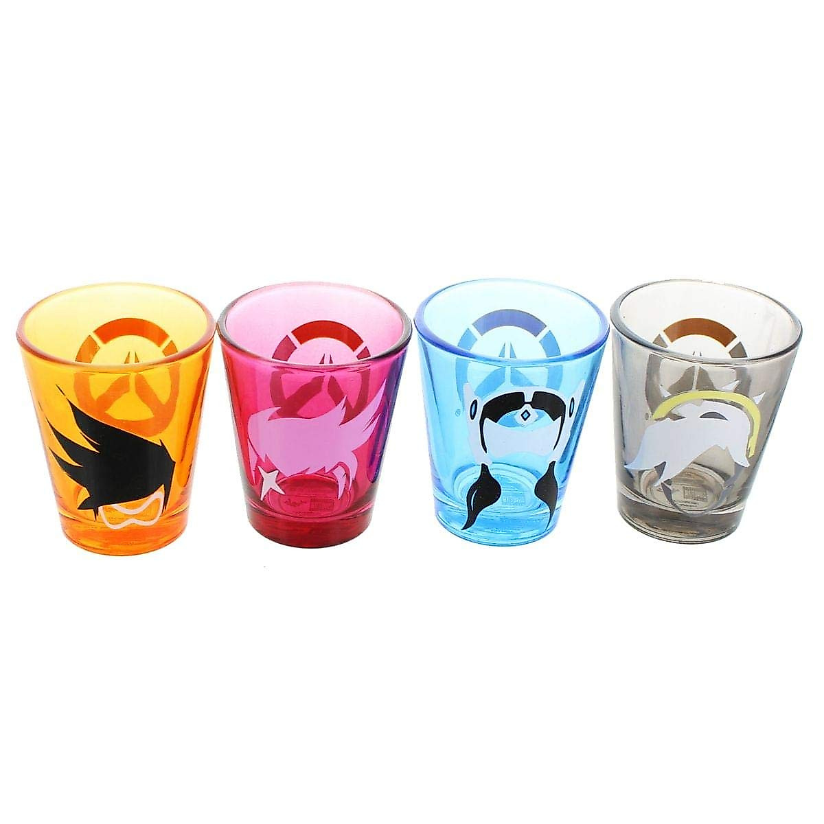 Overwatch Character Shot Glass 4-Pack, Color: Tracer, D.Va, Mercy, and Symmetra