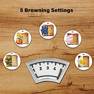 Simple Deluxe 1.5" Wide Slot 2-Slice Toaster, 5 Browning Setting and 3 Function, Retro Stainless-Steel Style, Removable Crumb Tray, Kitchen Essentials, for Bagel, Silver