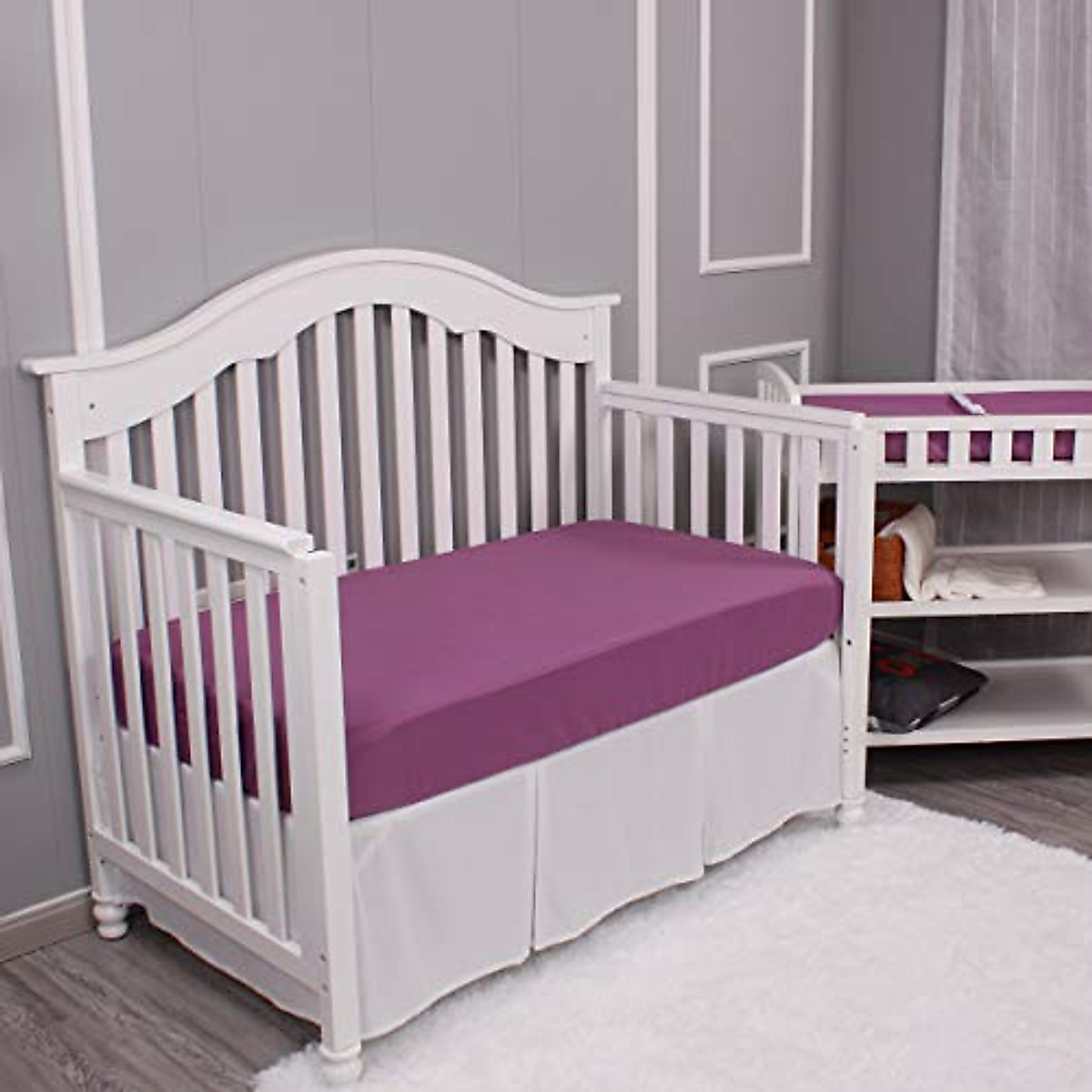 Belsden 3 Pack Soft Waterproof Crib Sheets, Wipeable Machine Washable Crib and Toddler Mattress Pad Cover, Fitted Microfiber Baby Girl Sheets Set, 28’’x 52’', Pink & Purple & Apricot