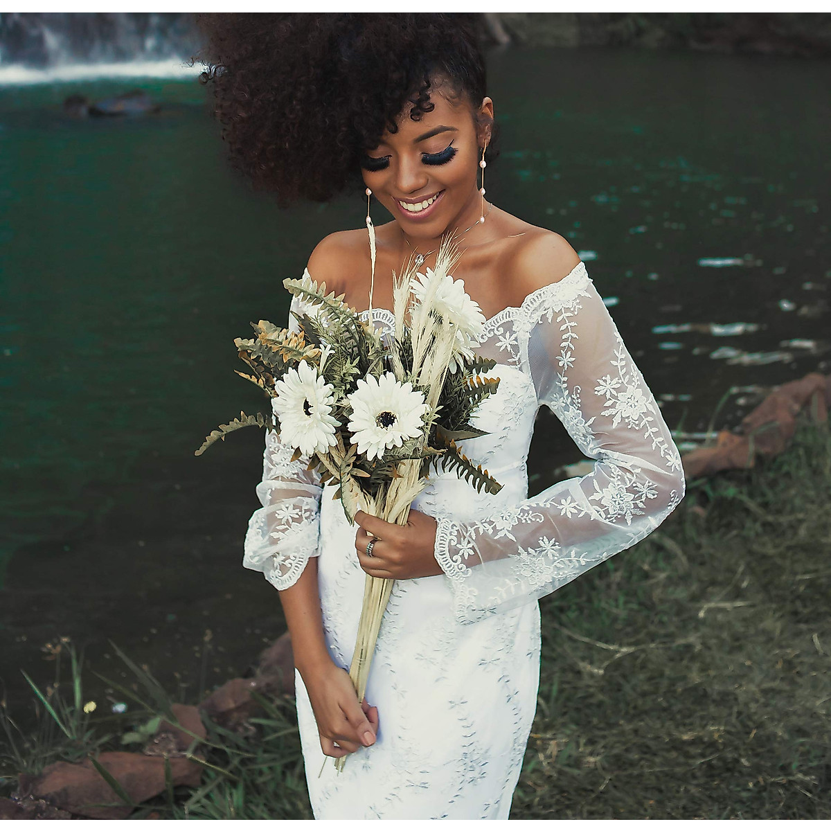 Baroque Pearl 18K Gold Hoop Drop Dangle Earrings for Women Long Snake Chain Dainty Bridal Earrings for Wedding