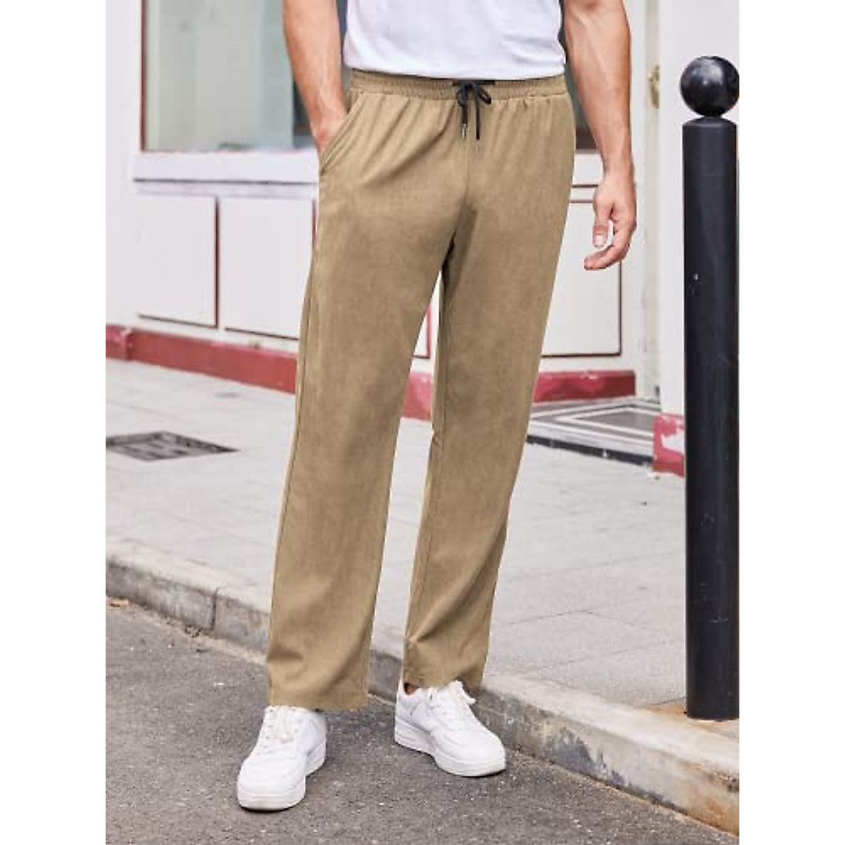 COOFANDY Men's Jogger Pants Running Hiking Drawstring Trousers Work Sweatpants Khaki