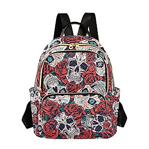 Yasala Halloween Women Backpack Sugar Skull Rose Travel Bag Compact Daily Bag Diaper Bag