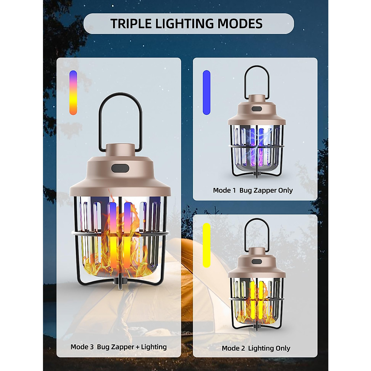 Bug Zapper Outdoor Camping Lamp with Mosquito Zapper Versatile Portable & Rechargeable Flying Insect Killer Lantern IPX4 Waterproof Indoor and Outdoor Mosquito Zapper for RVs, Camping, Home, Patio 2PC