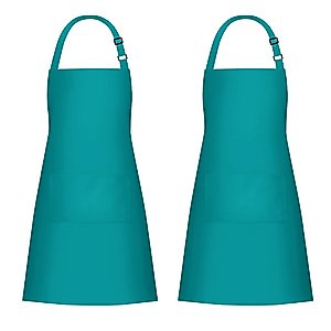 Jubatus 2 Pack 100% Cotton Aprons with 2 Pockets Cooking Chef Kitchen Adjustable Bib Apron for Women Men, Teal Green