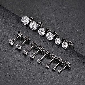 Tornito 7 Pairs 20G Stainless Steel Stud Earrings Round Cubic Zirconia Barbell Earring Set For Men Women 2MM-8MM Silver Tone