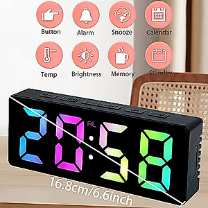 BuPnyou 6.5-inch Digital Clock, Small Alarm Clock for Bedrooms, Lightweight Digital Calendar, Temperature ℃/℉, Desktop Alarm Clock 12H/24H, Snooze Function, Adjustable Brightness, Corded Powered