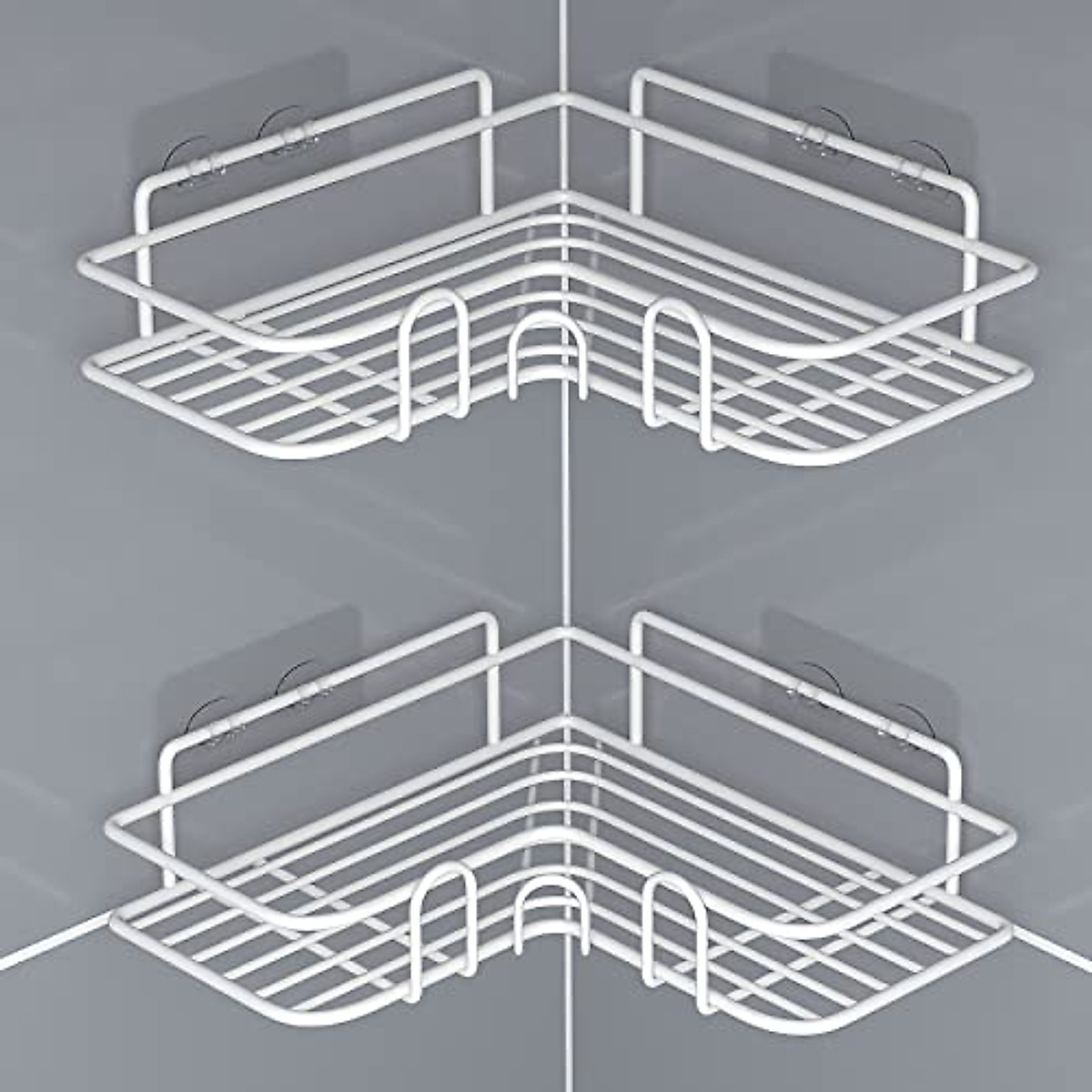 LAIGOO Adhesive Shower Caddy Corner Shelf, Metal Bathroom Shelf Wall Mounted Shower Shelf, Non-Drilling Floating Shelves for Shower Organizer/Bathroom Organizer/Kitchen (2 Pack, White)