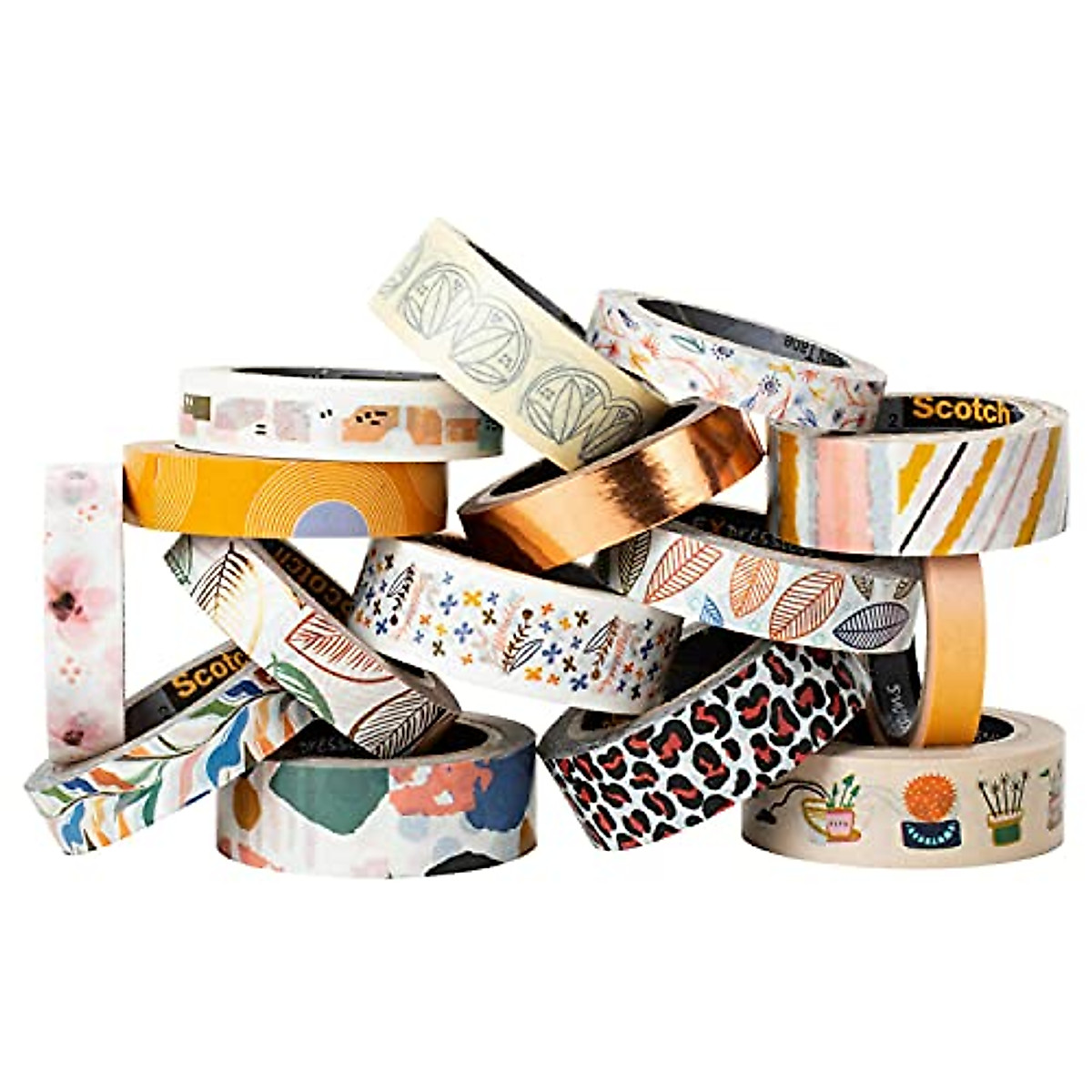 Scotch Washi Tape, Whimsical Design, 15 Rolls, Great for Bullet Journaling, Scrapbooking and DIY Décor (C1017-15-P5)