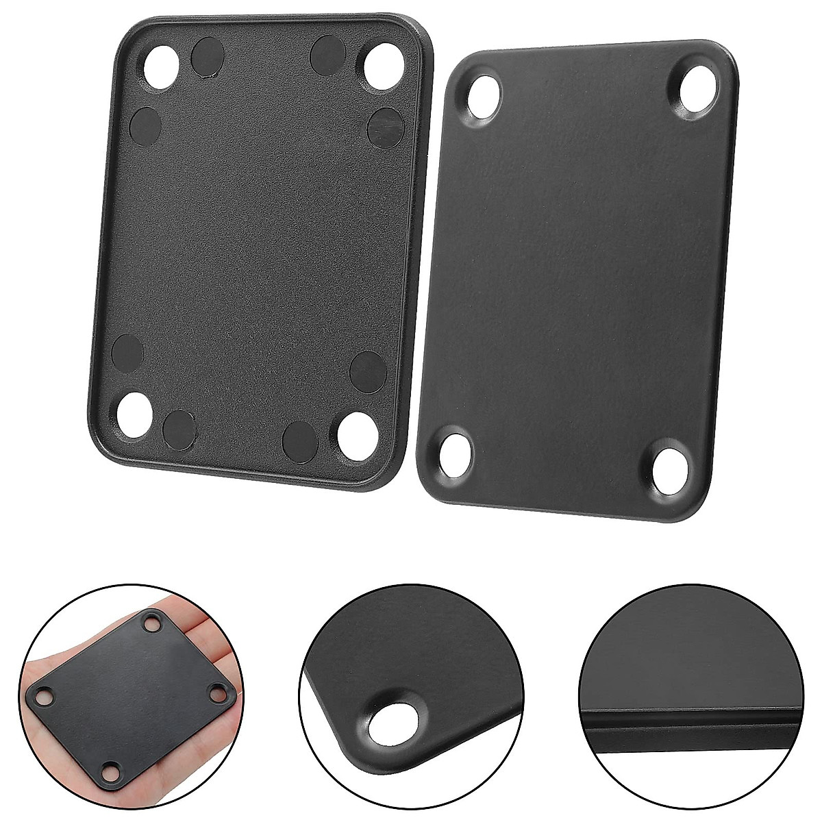 Jersvimc Black Bass Guitar Neck Plate Replacement with Mounting Screws, Metal Neckplate Telecaster Neck Shim Electric Guitar Hardware Parts for Jazz Acoustic Stratocaster