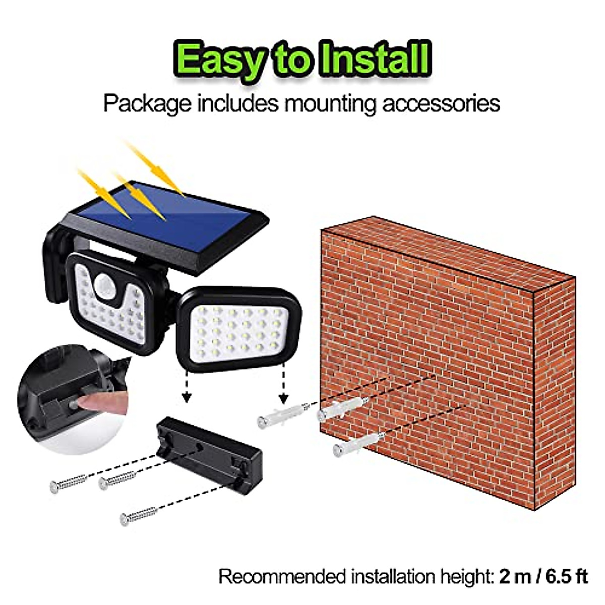 kuujojo Solar Lights Outdoor Garden, 2 Pack 74 LED / 3 Modes 270° Wide Angle Motion Sensor Outdoor Lights, IP65 Waterproof Solar Outdoor Lights, Security Flood Light for Patio Yard and Garage