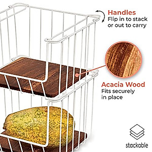 iDesign The Ría Safford Collection Open Front Wire Basket with Acacia Wood, 10" x 10" x 8"