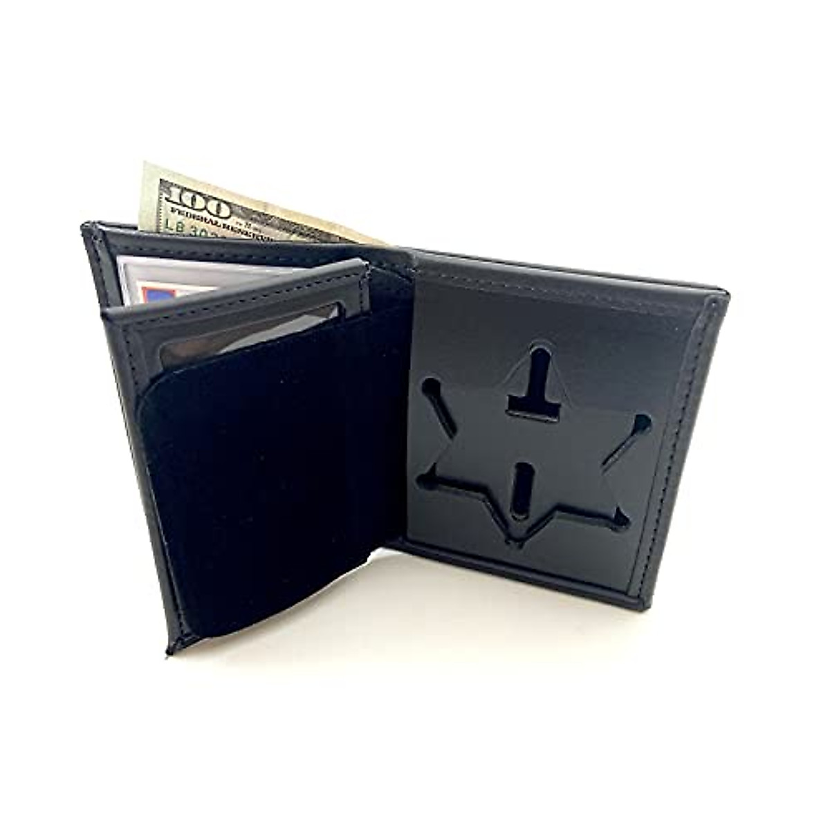 Perfect Fit Shield Wallets Los Angeles Sheriff 6 Point Style Badge Bi-Fold Hidden Badge Wallet (Cutout PF622), BLACK