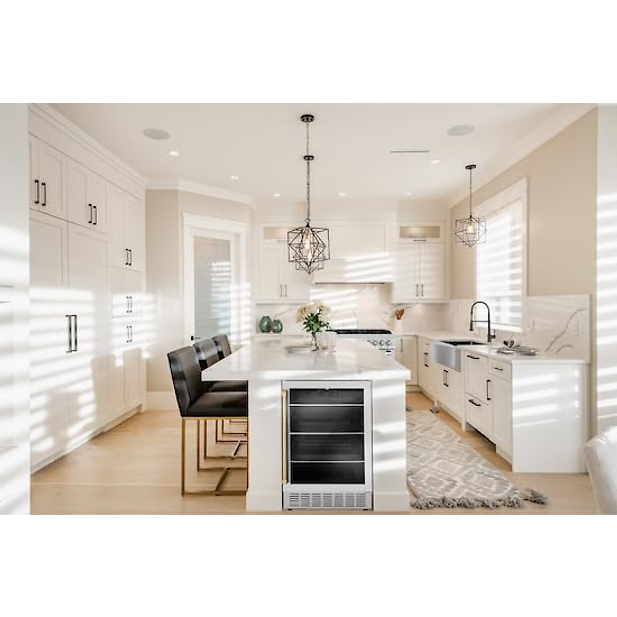 ZLINE 24" Autograph Edition 154 Can Beverage Cooler Fridge with Adjustable Shelves in Stainless Steel with Gold Accents (RBV-US-24-G)