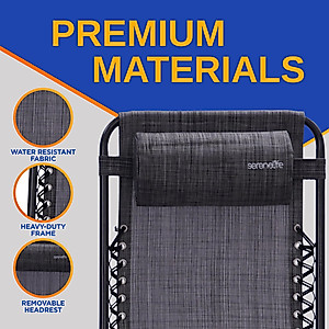 SereneLife Zero Gravity Chairs Set of 2 - Adjustable Mesh Lawn Chairs - Outdoor Lounge Chairs with Side Table 2 Cup Holders - Foldable Outdoor Chair with Removable Pillows - Mixed Grey