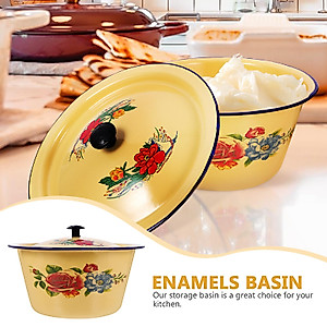 Retro Flower Enamel Stew Stockpot: Non- Stick Ceramic Coated Low Stockpot Stew Pot with Lid 16cm Quart Stockpots Soup Casserole Pasta Milk Sauce Pot for Kitchen Cooking 18CM