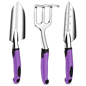 JCFIRE Garden Tools Heavy Duty Gardening Tool Set Supplies Include Hand Trowel, Transplant Trowel and Hand Rake with Non-Slip Rubber Grip, Thanksgiving Christmas Gardening Gifts for Women Kids
