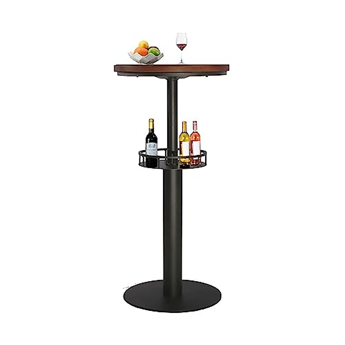 LOKKHAN 42" Tall Rustic Industrial Bar Table with Storage-19.68" Dia Round Wooden Top Metal Bar Height Adjustable Standing Pub Table-Dining Room Cocktail Bistro Table