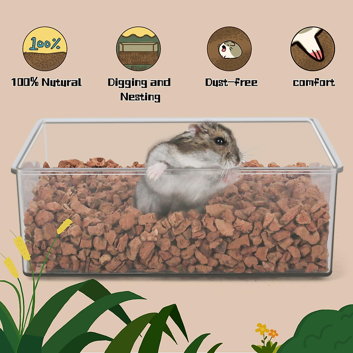 Rubor Hamster Bedding Natural Cork Granule Pet Litter for Hamster Chinchillas Gerbil Mice Degu Small Animals-No-Dust