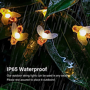 oopswow Solar String Lights 2Pack 30LED Outdoor Waterproof Simulation Honey Bees Decor for Garden Fence Patio Yard Tree Xmas Decorations,Warm White
