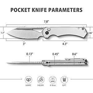 NedFoss COUGAR Folding Pocket Knife, 2.98" Sandvik 14C28N Blade, Lightweight Steel Handle, Sharp Button Lock Knife for EDC, Steel Pocket Clip, Razor Utility knife, Pocket Knife for Men and Women