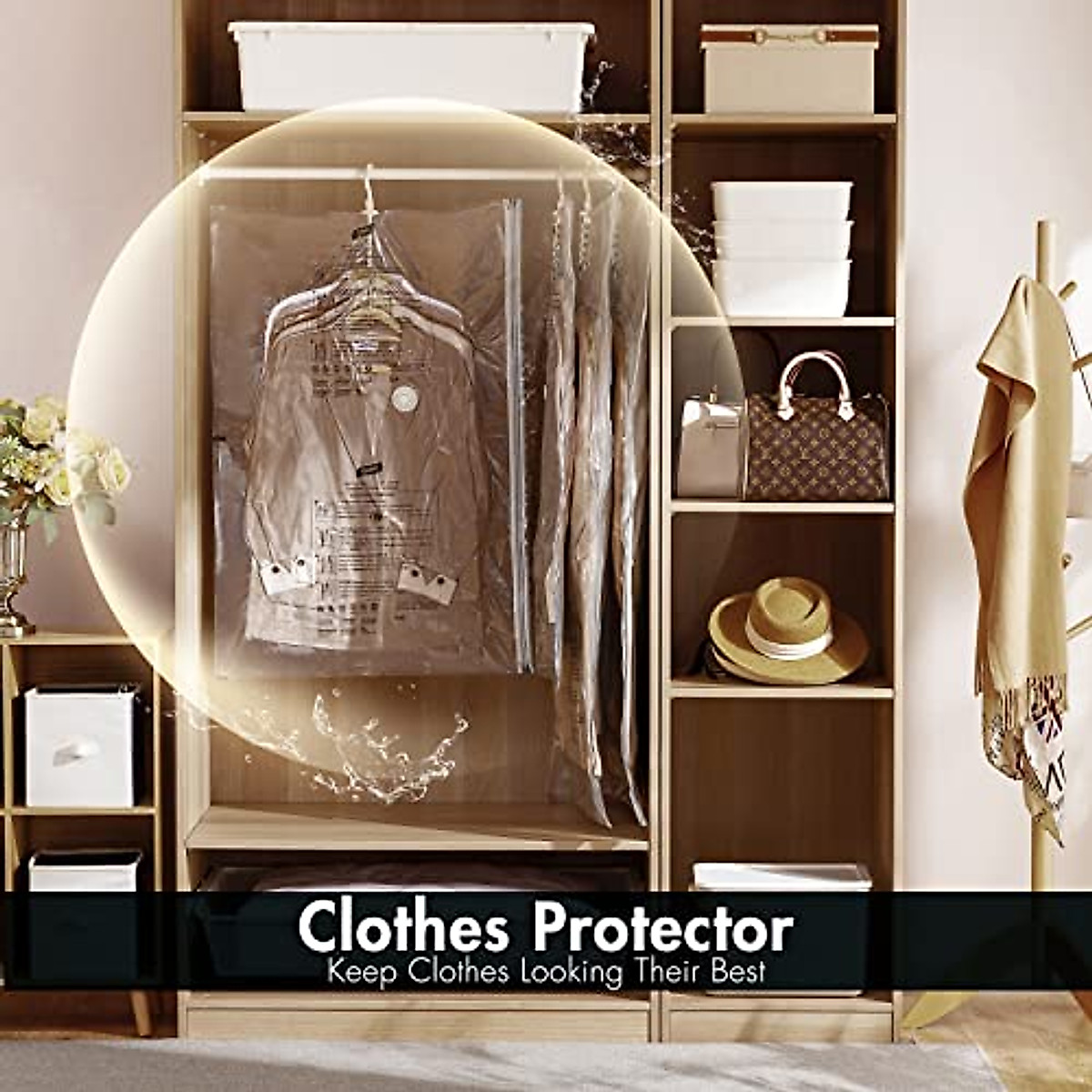 TAILI Hanging Vacuum Storage Space Saver Bags Set of 4 (2 Long, 2 Short),Vacuum Bag Clear Bags，Save More Space Closet Organizer