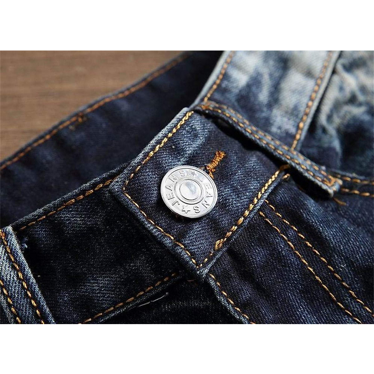 AITITIA Men's Biker Zipper Deco Washed Straight Fit Jeans (30W x 31L, Dark Blue)